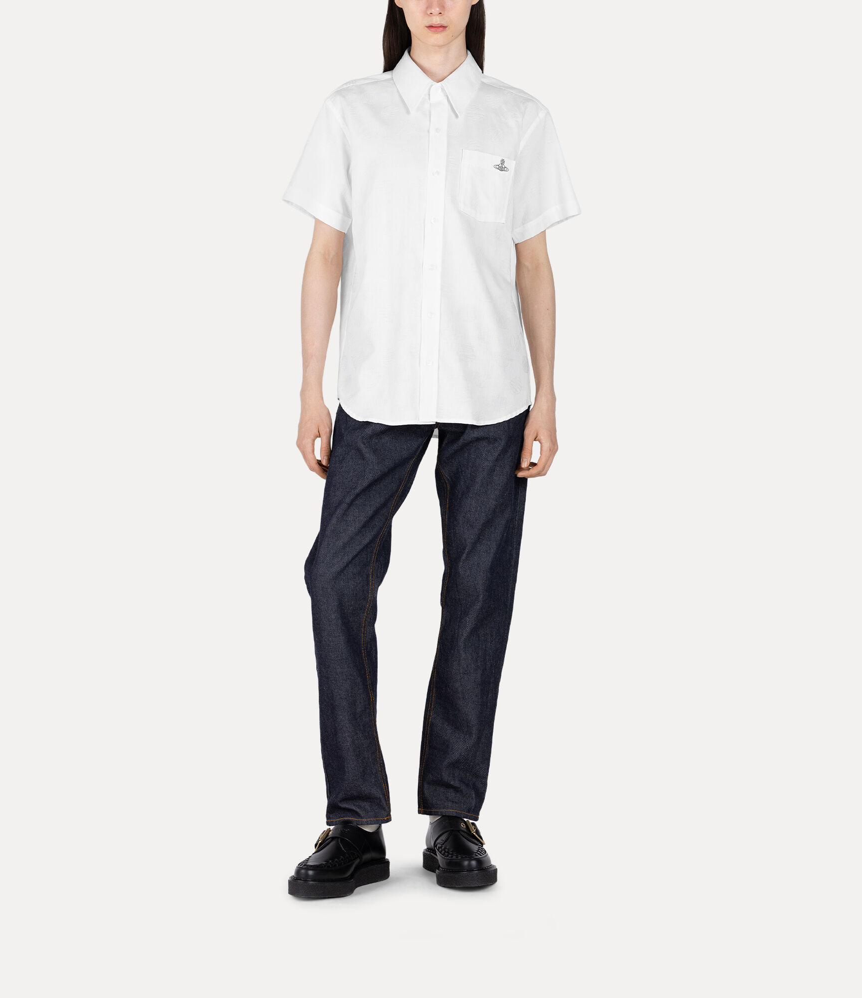 Scribble Dots Jacquard Short Sleeve Relax Pocket Shirt in WHITE ...