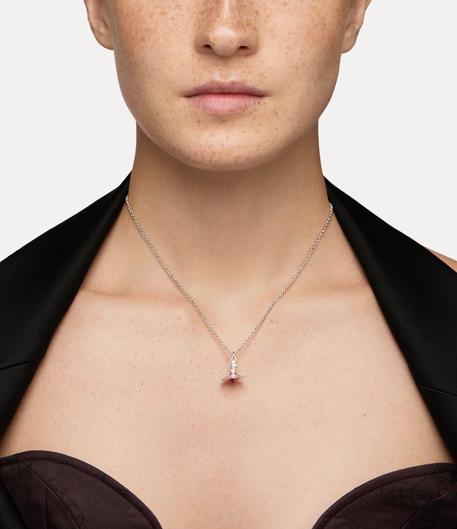 New Petite Orb Pendant Necklace in PLATINUM-INDIAN-PINK-CZ-PADPARADSCHA-LIGHT | Vivienne Westwood®