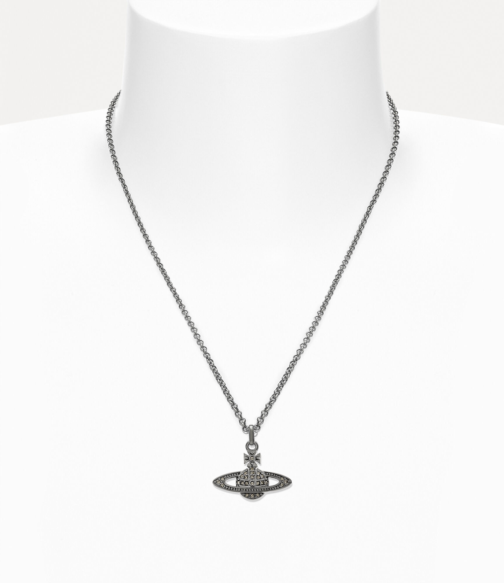 Man. Mini Bas Relief Orb Pendant Necklace in RUTHENIUM-Black-Diamond ...