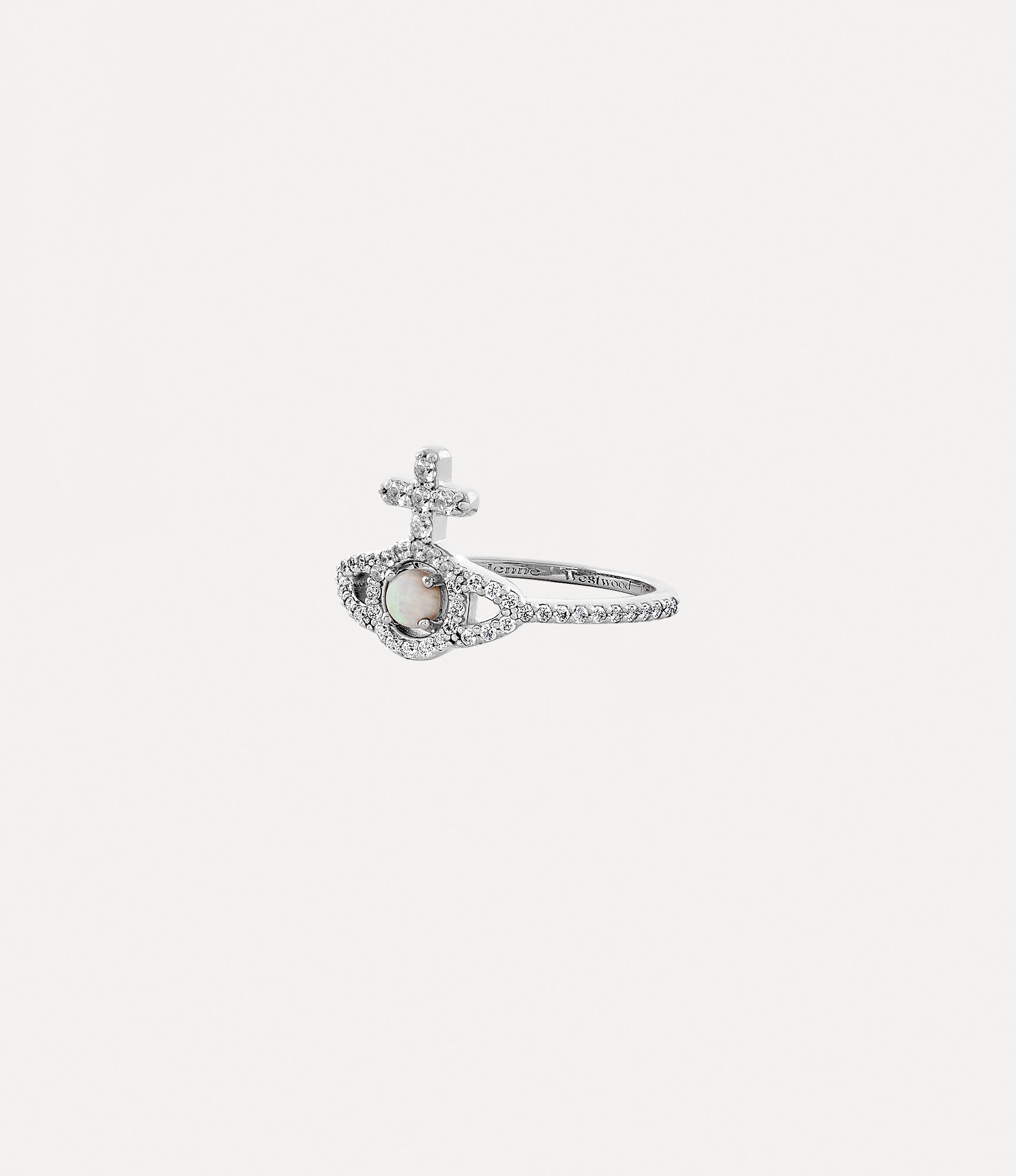 Olympia Ring in platinum-white-cz-white-synthetic-opal | Vivienne Westwood®