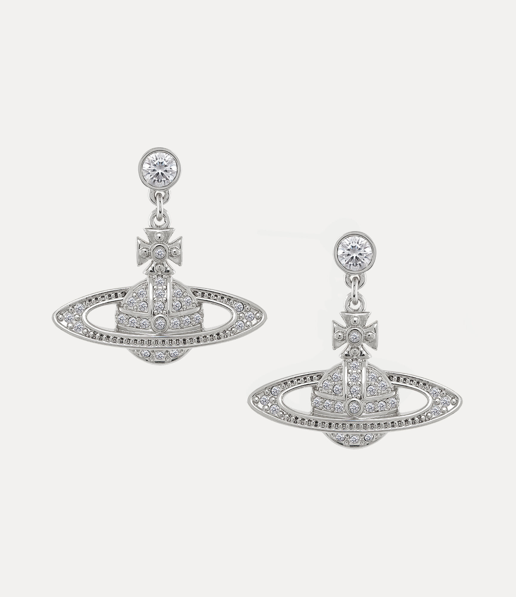 Mini Bas Relief Drop Earrings in PLATINUM-CRYSTAL-Crystal | Vivienne ...