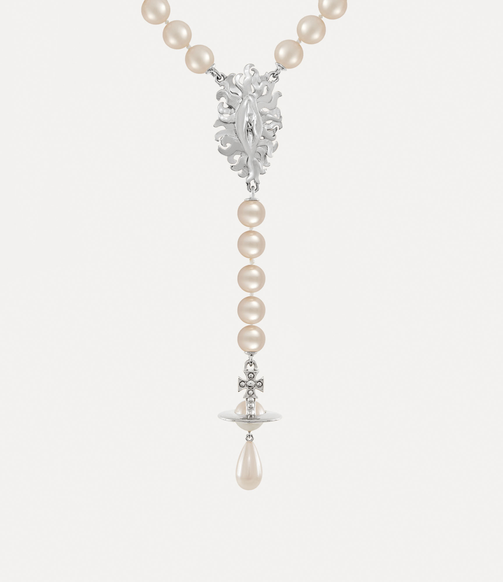 Calista Long Pearl Necklace in PLATINUM-CREAMROSE-Pearl | Vivienne ...
