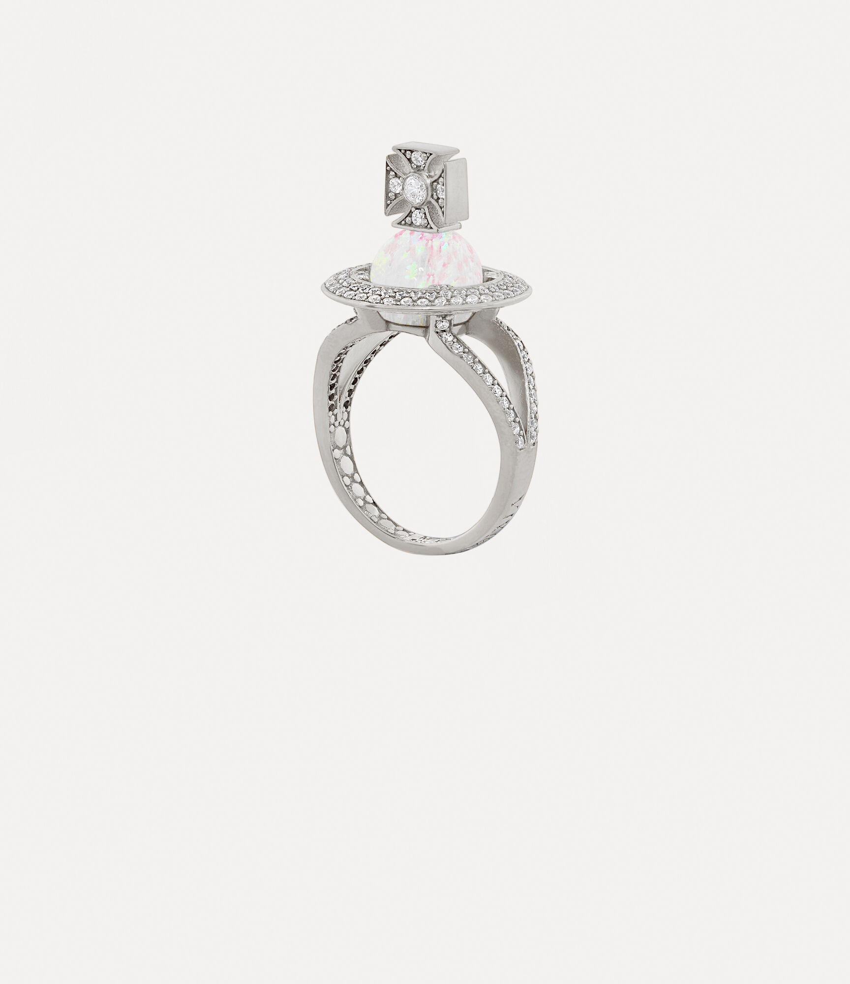 Eabha Ring in PLATINUM-BLUE-GREY-Synthetic-Opal-WHITE-CZ | Vivienne ...