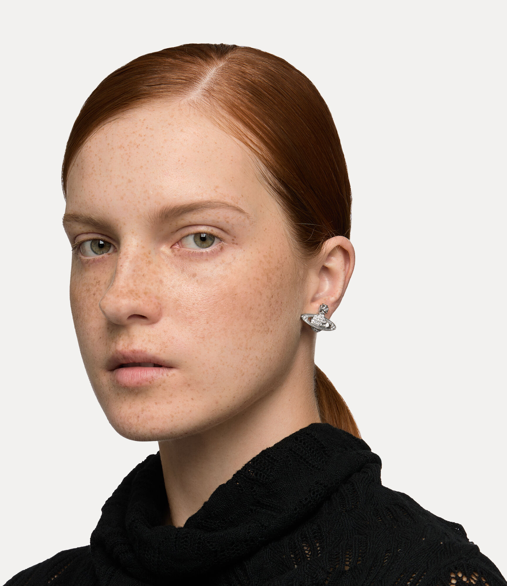 Mini Bas Relief Earrings in PLATINUM-CRYSTAL-Crystal | Vivienne Westwood®