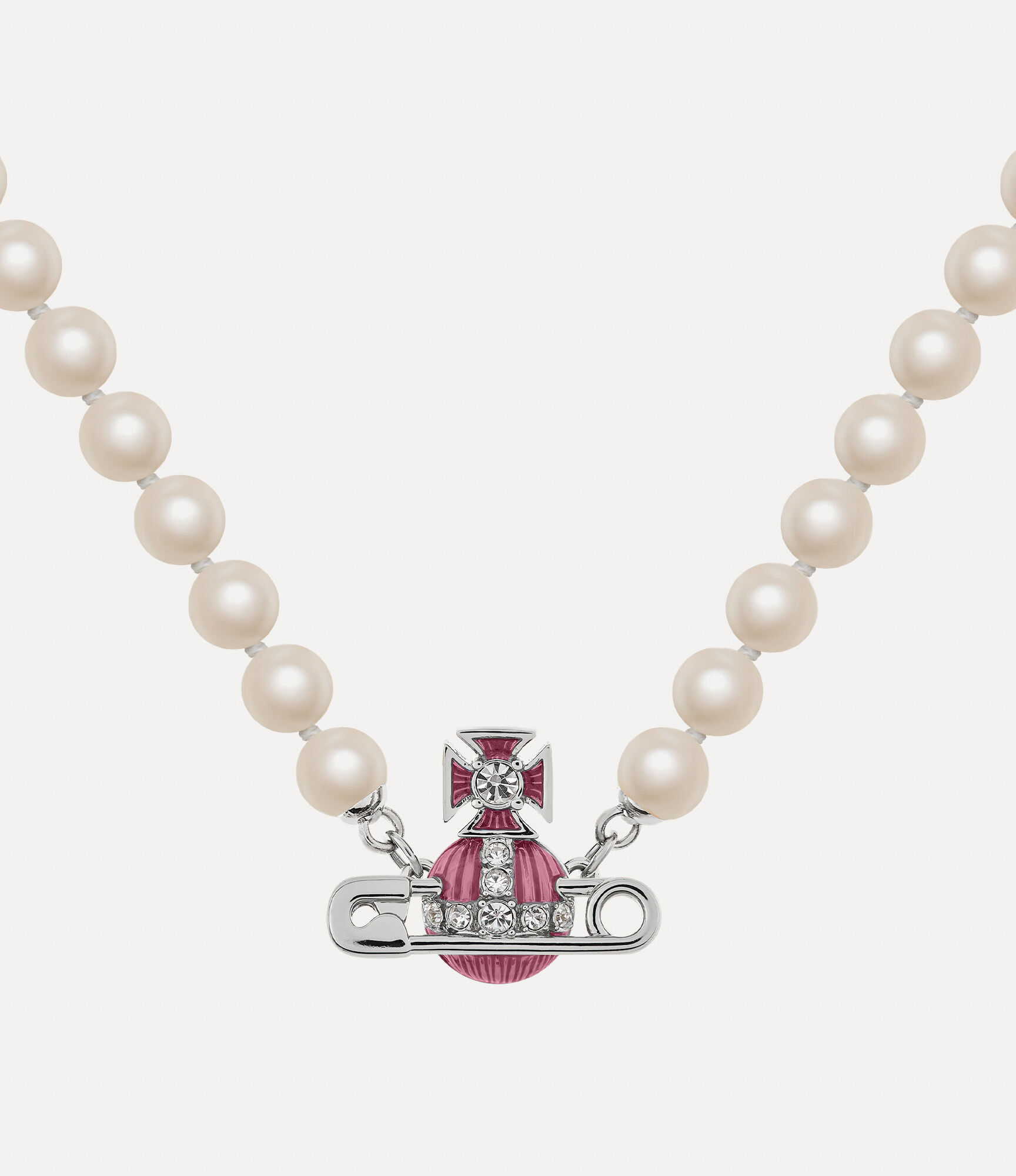 Kitty Pearl Necklace en -PLATINE-Cristal-BLANC-ÉMAIL-ROSE-CLAIR ...