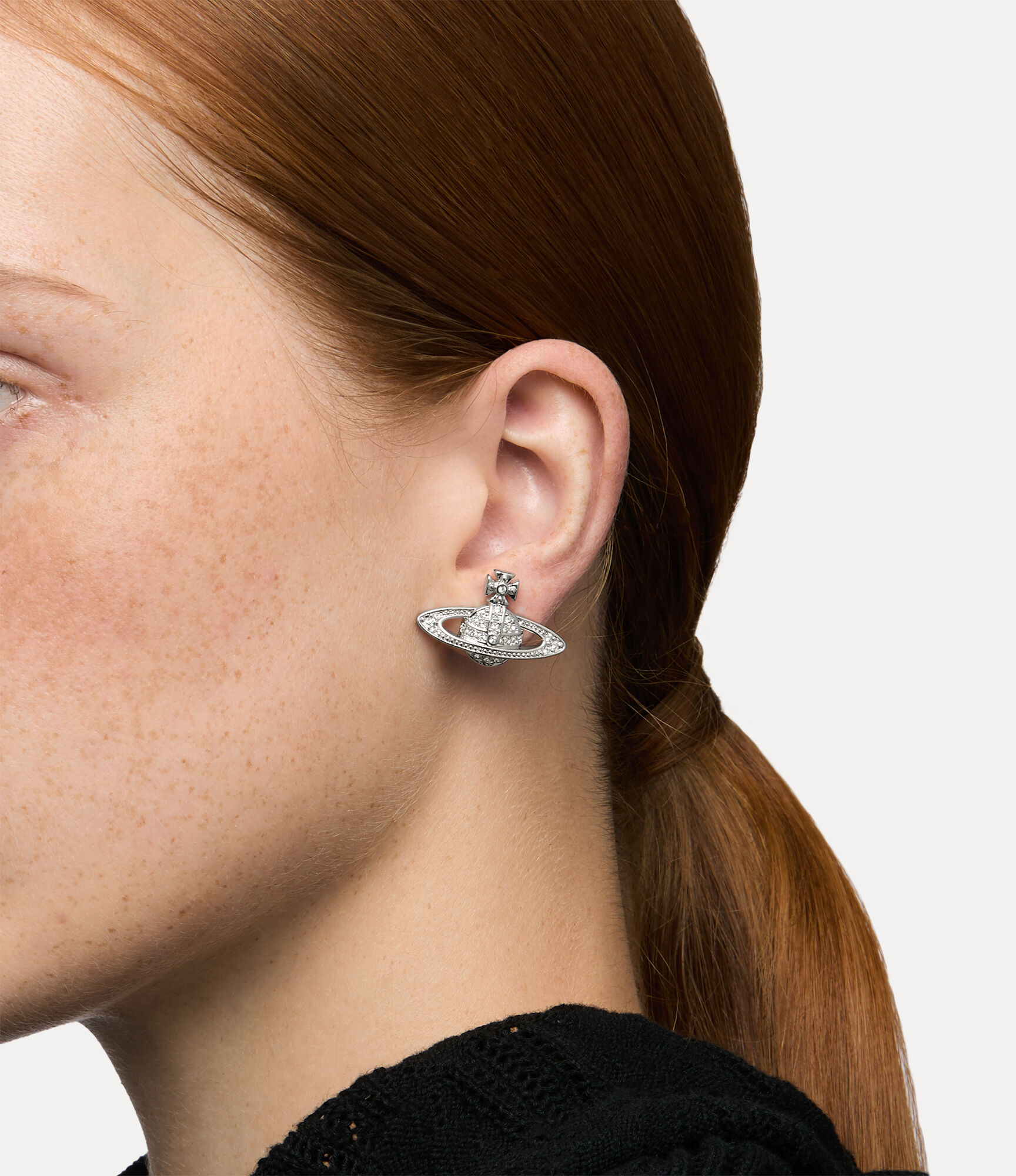 Mini Bas Relief Earrings in PLATINUM-CRYSTAL-Crystal | Vivienne Westwood®