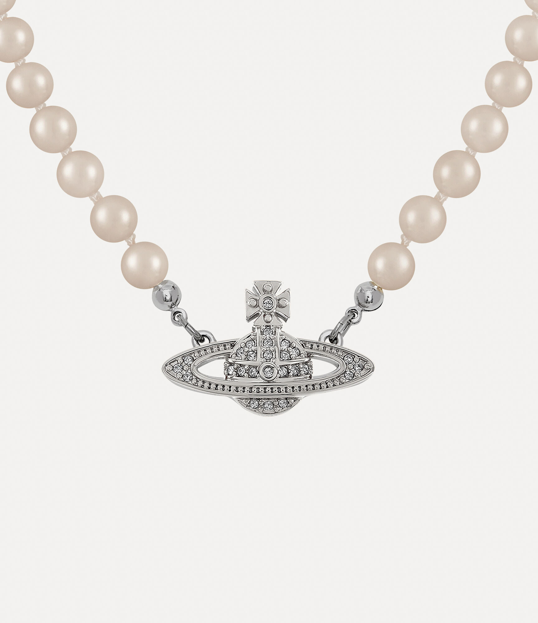 Man. Mini Bas Relief Pearl Necklace in PLATINUM-CREAM-Pearl-CRYSTAL ...