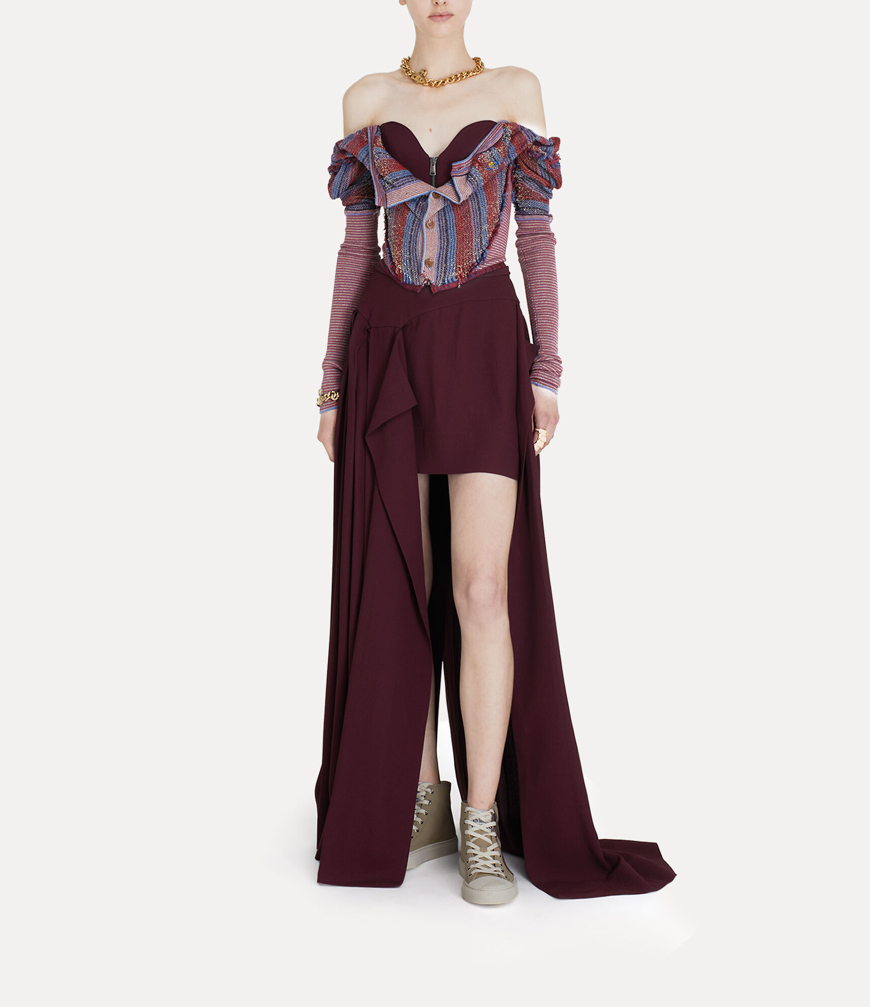 Broken Stitch Corset Cardi in STRIPES-GOLD-METAL | Vivienne Westwood®