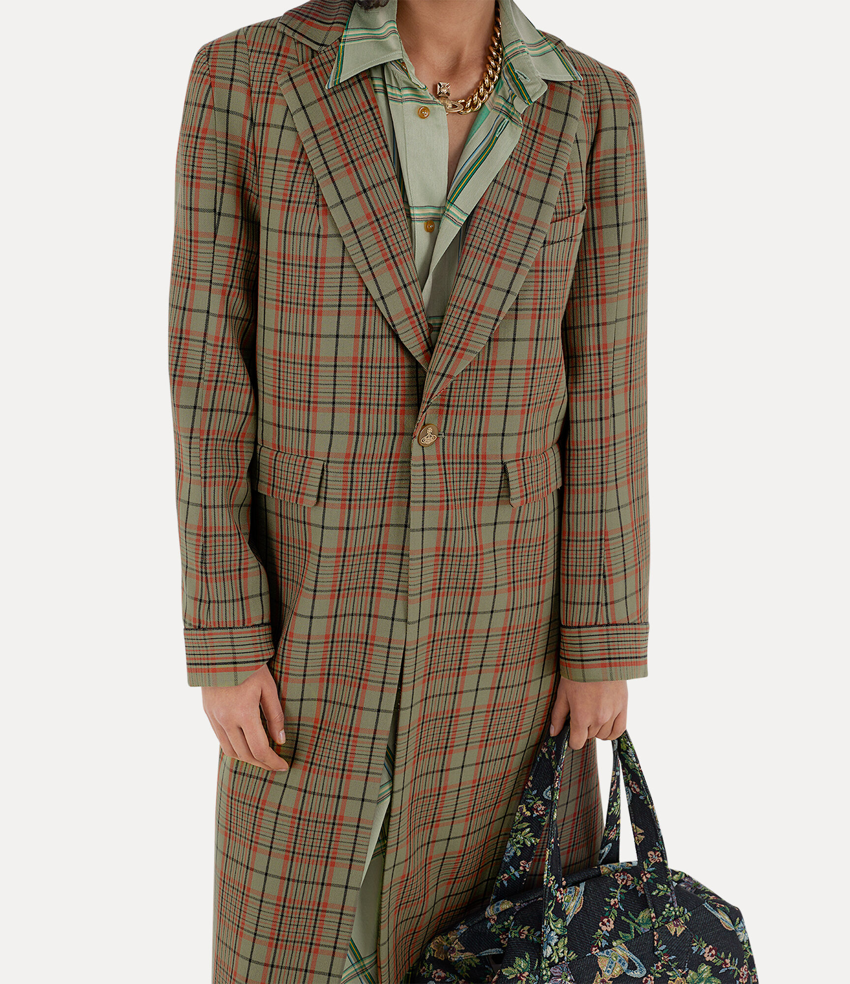 Alien Teddy Coat in GREEN-AND-ORANGE-CHECK | Vivienne Westwood®
