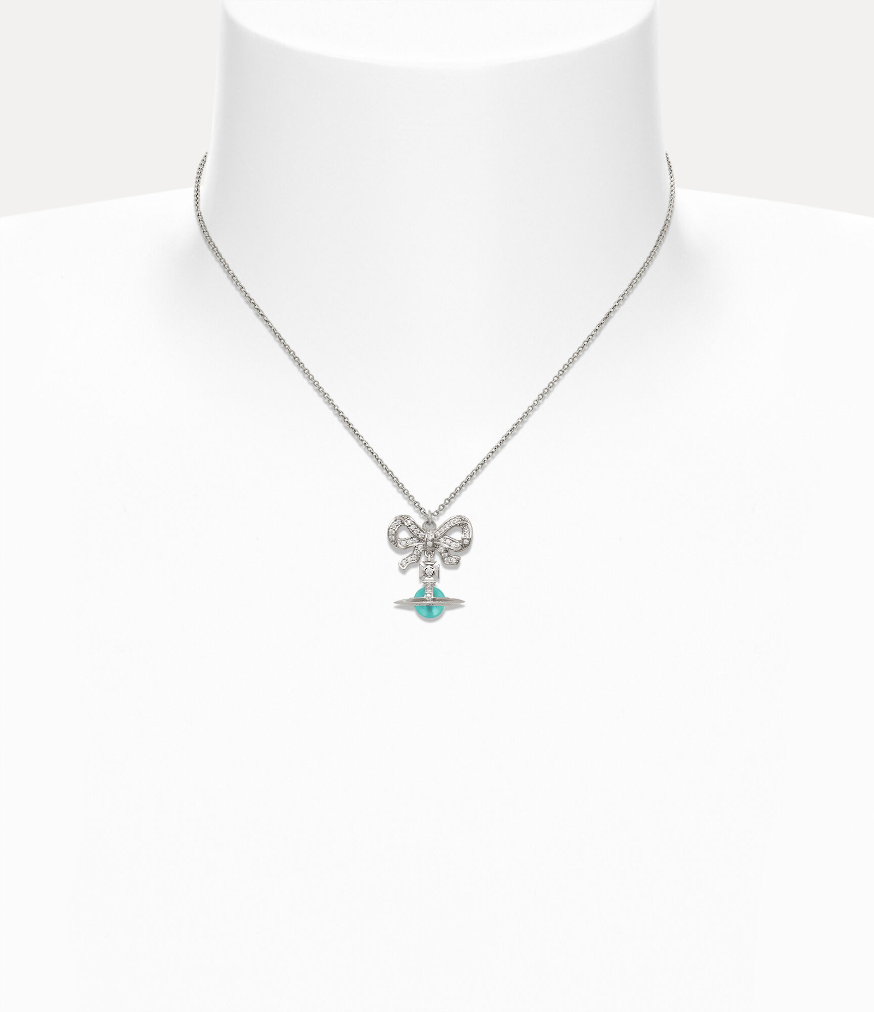 Octavie Pendant Necklace in PLATINUM-WHITE-TURQUOISE-CZ | Vivienne ...